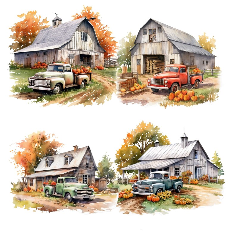 Fall Farm Barns Watercolor Clipart, Transparent PNG, Fantacy Clipart ...