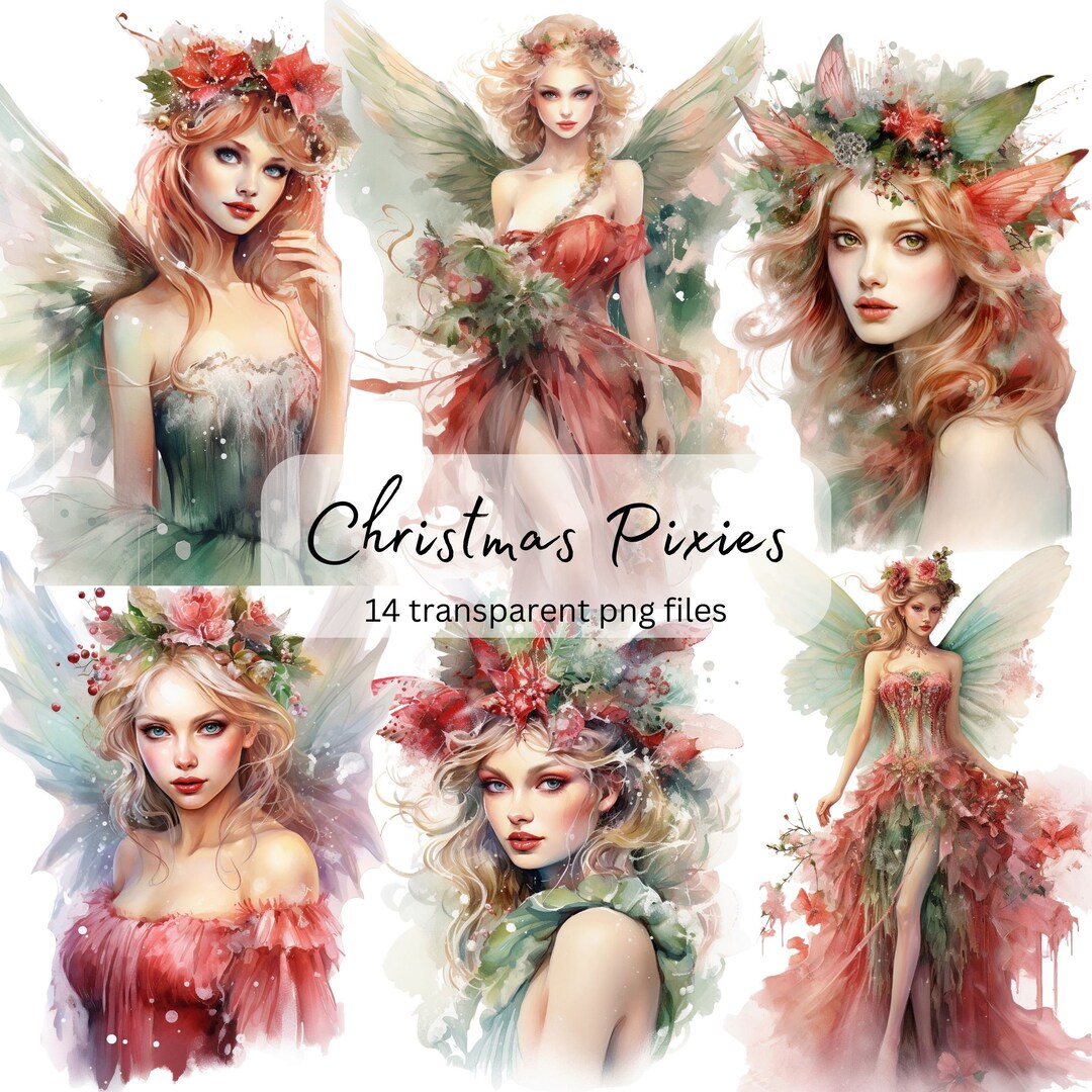 Christmas Pixies Watercolor Clipart Bundle, Transparent PNG, Pretty ...