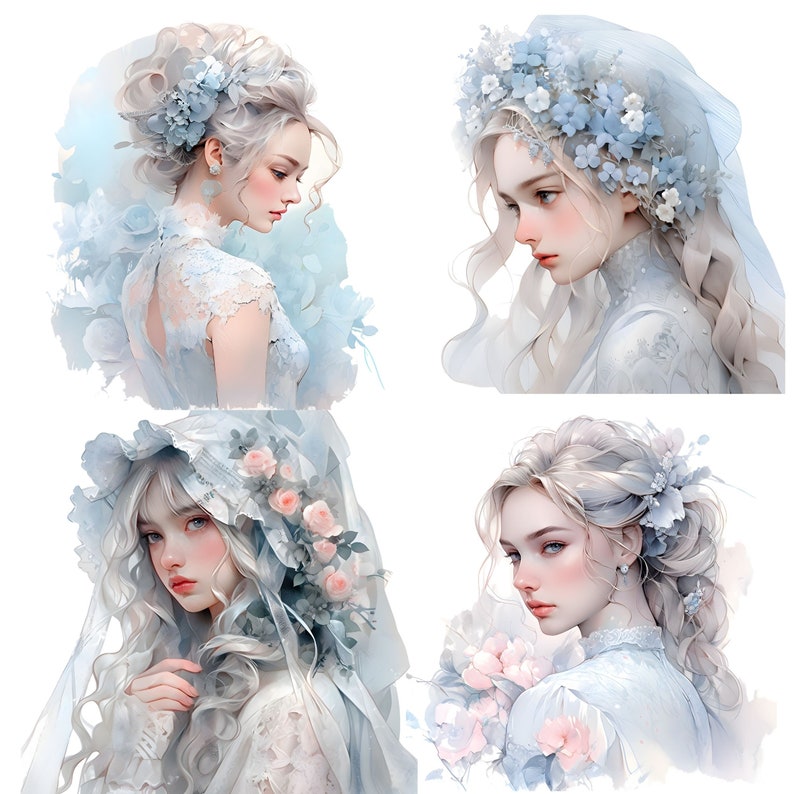 Dreamy Crystal Girls Watercolor Clipart Bundle, Transparent PNG, Pretty ...