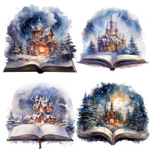 Open Book Winter Castle Watercolor Clipart Bundle, Transparent PNG ...
