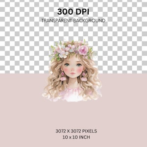 Spring Little Floral Girl Watercolor Clipart , Transparent PNG, Digital ...