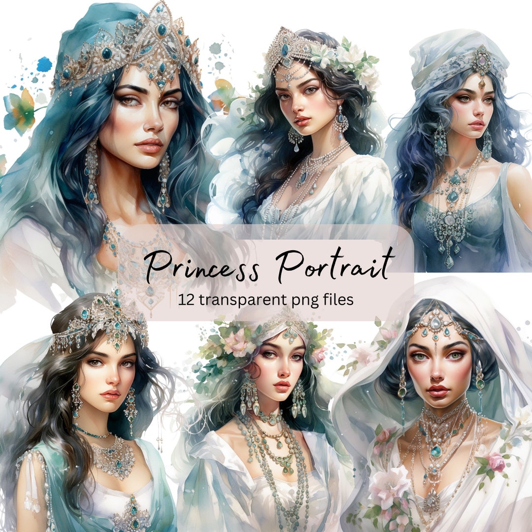 Princess Portrait Watercolor Clipart, Transparent PNG, Pretty Girls ...