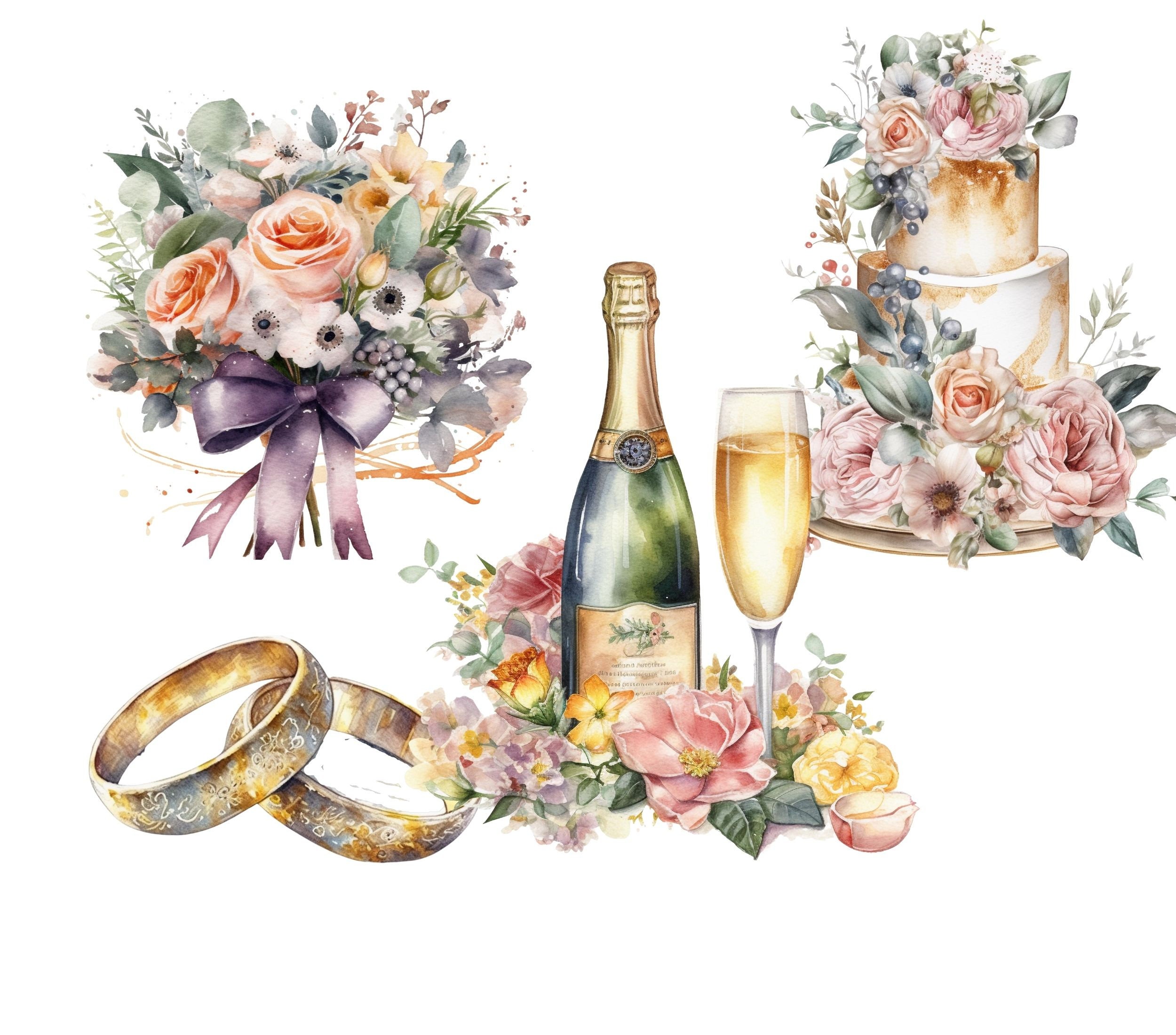 Wedding Clipart Bundle Watercolor Transparent PNG Scrapbook - Etsy