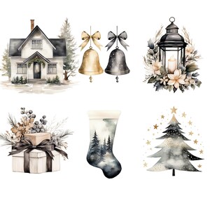 Black Christmas Clipart Watercolor Bundle, Transparent PNG, Winter ...