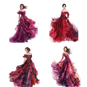 Girl in Red Dress Watercolor Clipart Bundle, Transparent PNG, Digital ...