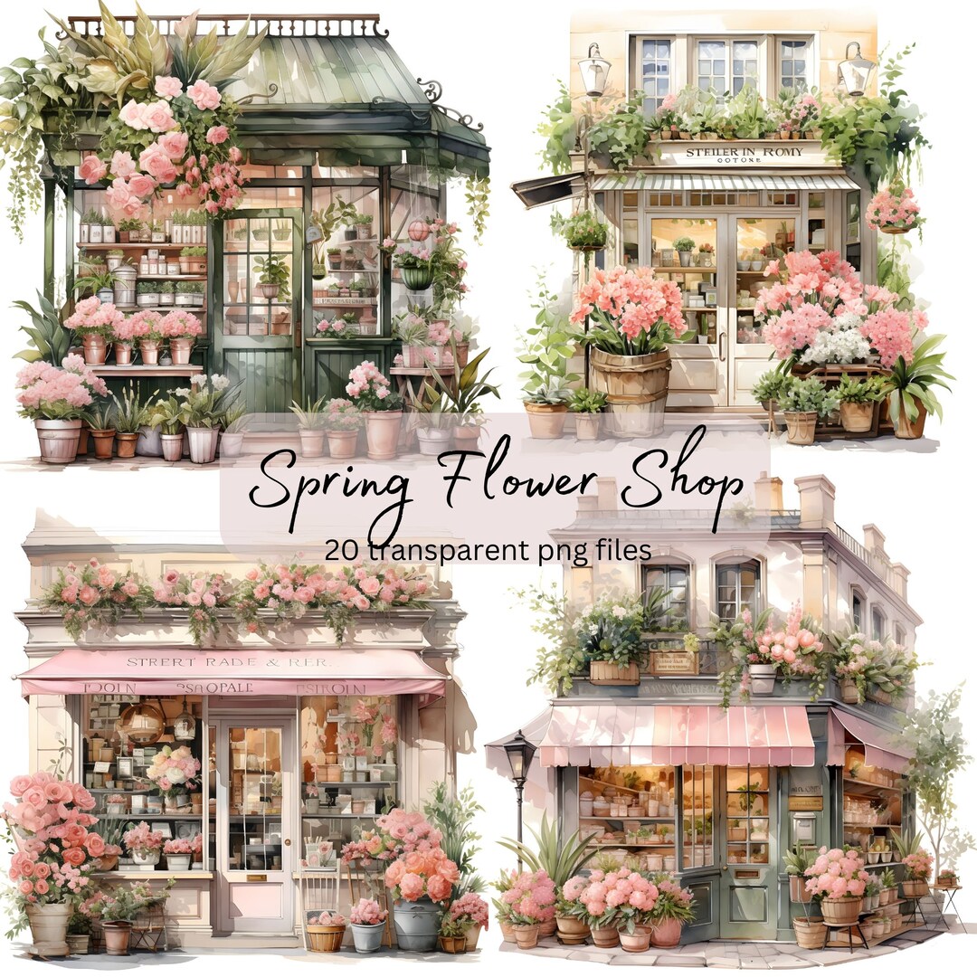 Spring Flower Shop Watercolor Clipart Bundle, Transparent Png,instant ...
