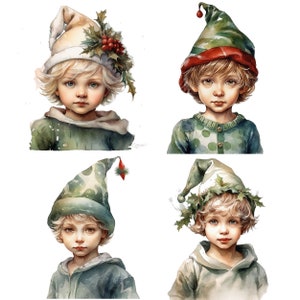 Christmas Elf Boys Watercolor Clipart Bundle, Transparent PNG, Cute ...