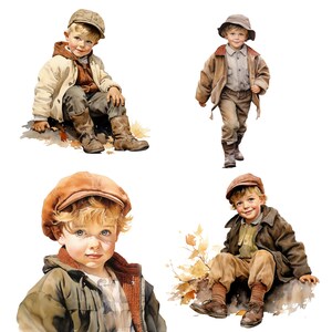 Autumn Retro Little Boy Watercolor Clipart Bundle, Transparent PNG ...