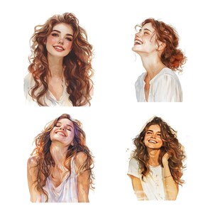 Happy Girl Watercolor Clipart Bundle, Transparent PNG, Digital Download ...