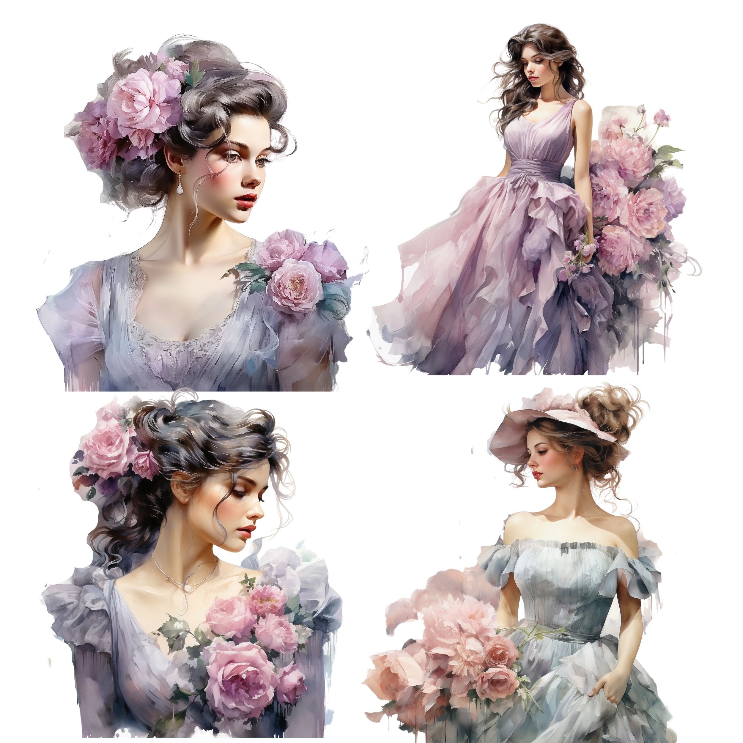 Renaissance Lady Vintage Watercolor Clipart Bundle - Etsy