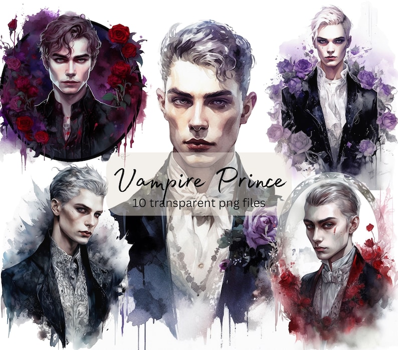 Vampire Prince Watercolor Clipart Bundle Transparent PNG - Etsy