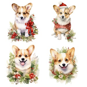 Christmas Corgi Puppy Watercolor Clipart Bundle, Transparent PNG, Cute ...