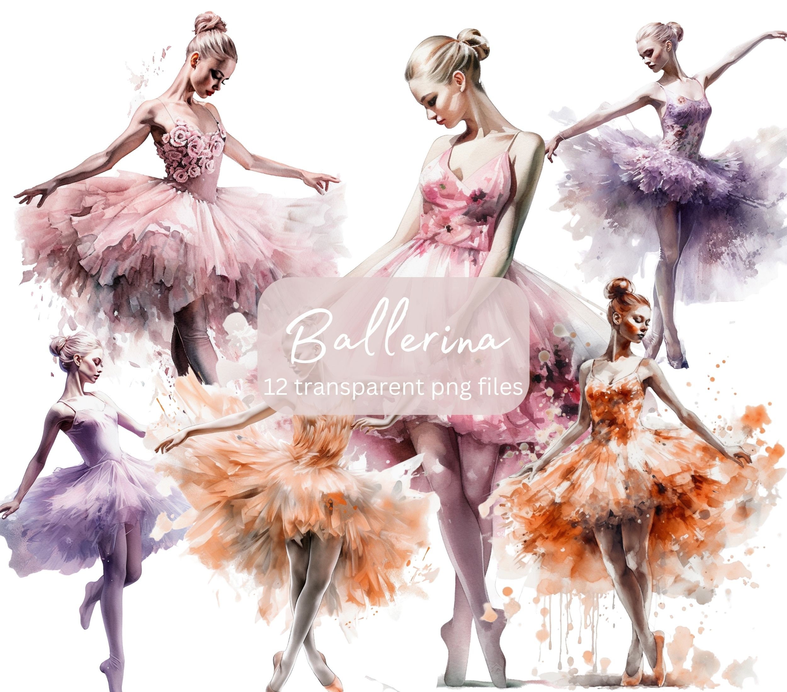 Ballerinas Watercolor Clipart Bundle Transparent PNG Pretty - Etsy