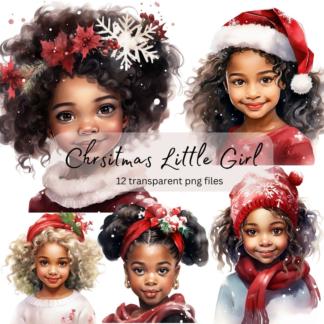 Christmas Little Girls Watercolor Clipart Bundle, Transparent PNG, Cute ...