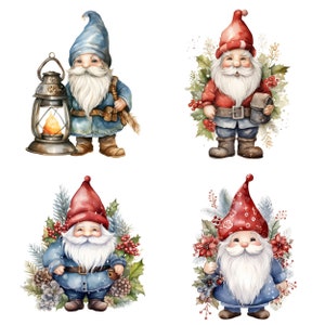 Christmas Gnomes Watercolor Clipart Bundle, Transparent PNG, Holiday ...