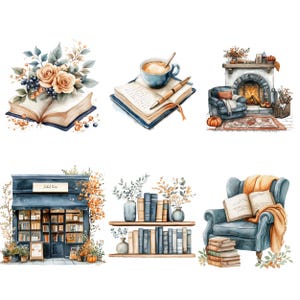 Fall Cozy Reading Watercolor Clipart, Cottagecore Bookworm, Transparent ...
