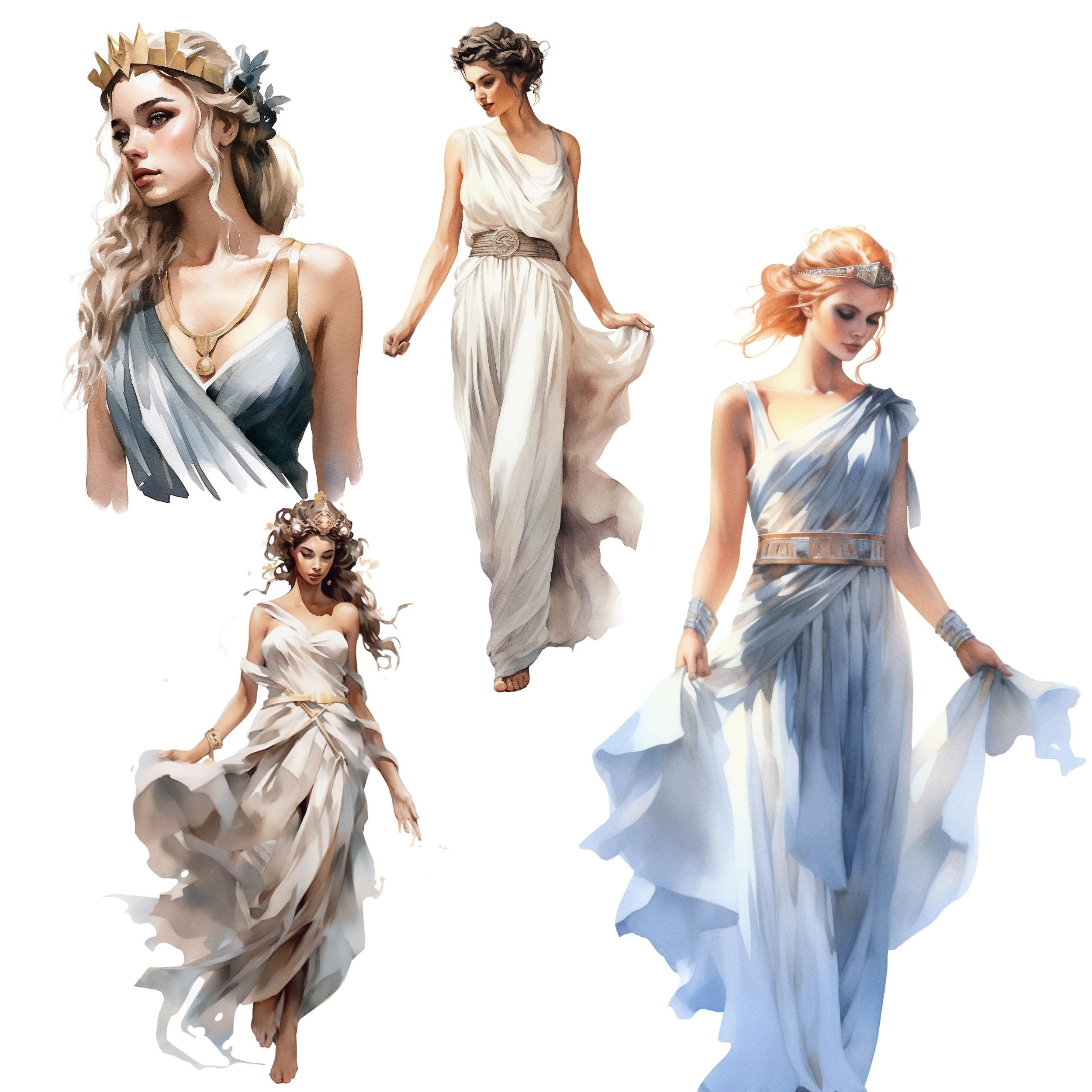 Greek Goddess Watercolor Clipart Bundle Transparent PNG - Etsy