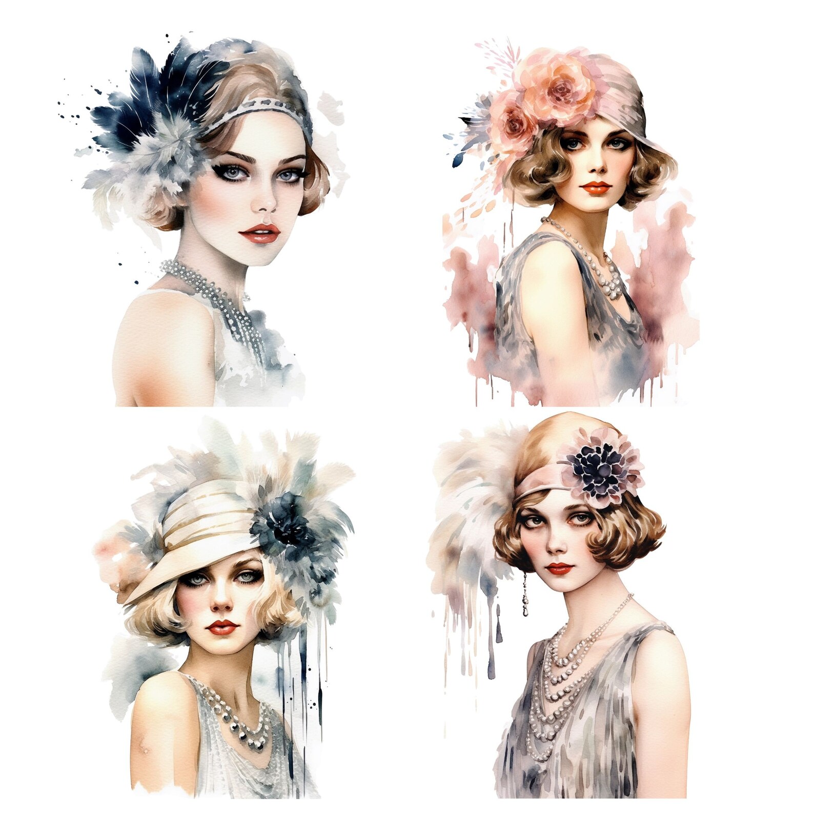 Gatsby Lady Watercolor Clipart Bundle, Transparent PNG, Pretty Girl ...