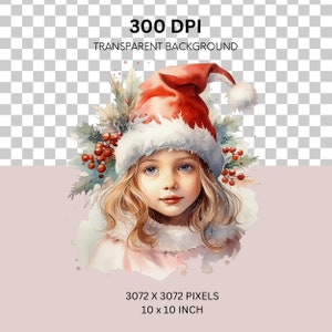 Christmas Little Girls Watercolor Clipart Bundle, Transparent PNG, Cute ...