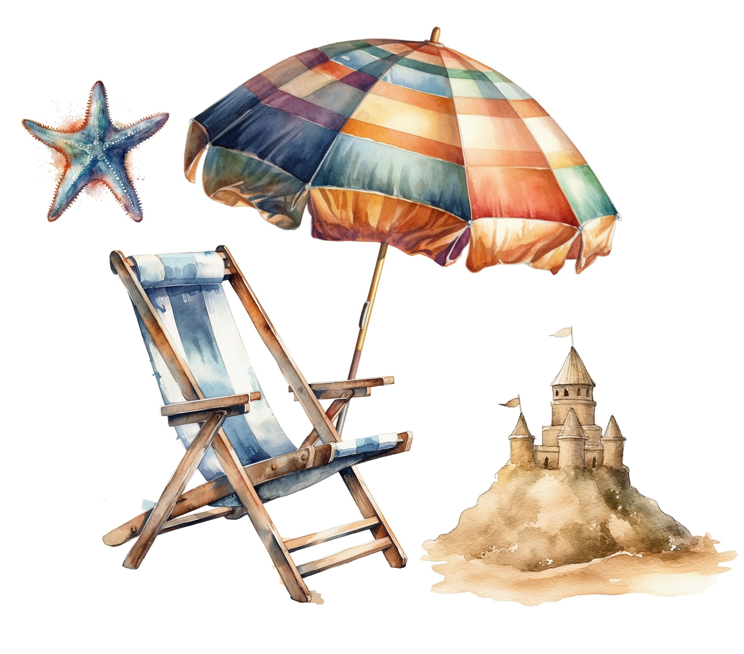 Summer Beach Watercolor Clipart Bundle Transparent PNG - Etsy