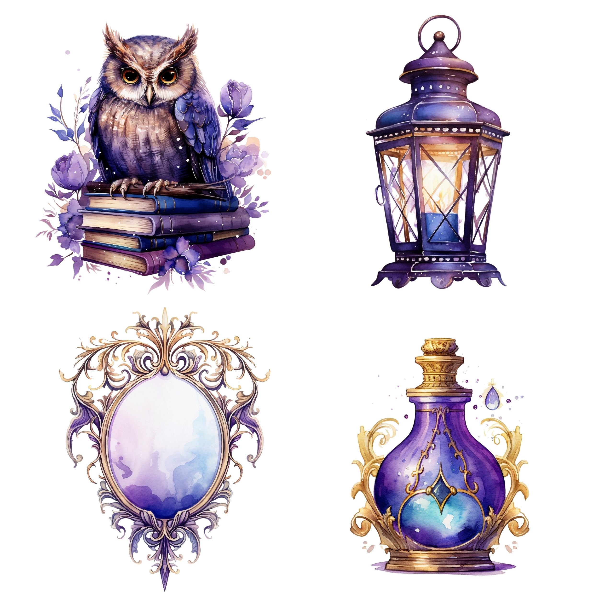 Purple Fairytale Watercolor Clipart Bundle, Transparent PNG, Fantasy ...