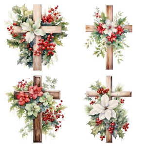 Christmas Cross Clipart Watercolor Bundle,transparent Png,religious ...