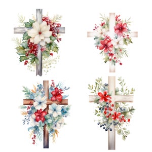 Christmas Cross Clipart Watercolor Bundle,transparent Png,religious ...