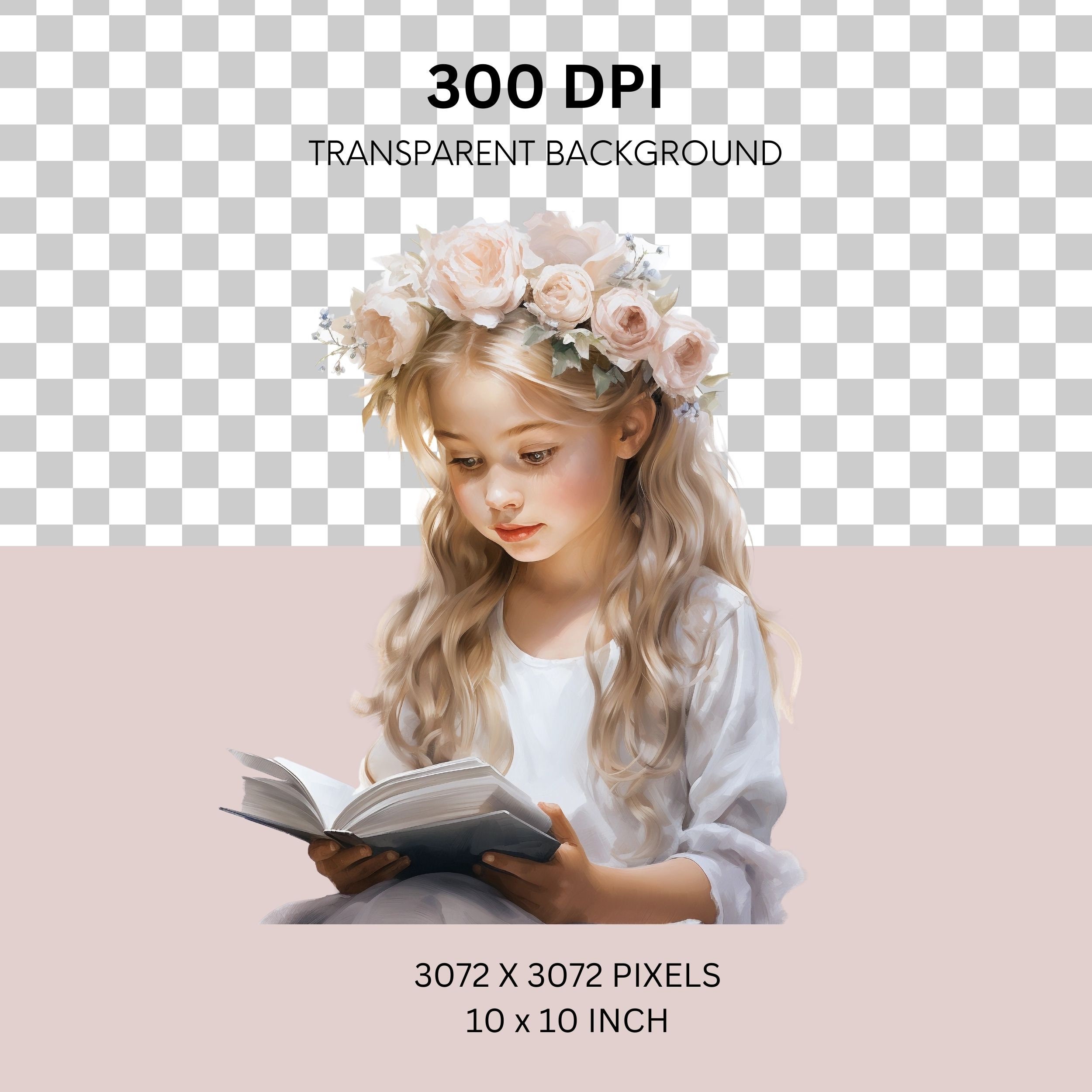 Little Girl Reading Watercolor Clipart Bundle Transparent - Etsy