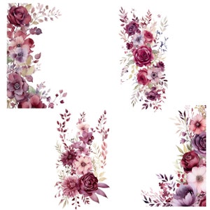 Burgundy Floral Watercolor Clipart Bundle, Transparent Png,digital ...