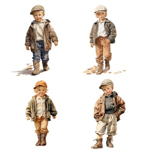 Autumn Retro Little Boy Watercolor Clipart Bundle, Transparent PNG ...
