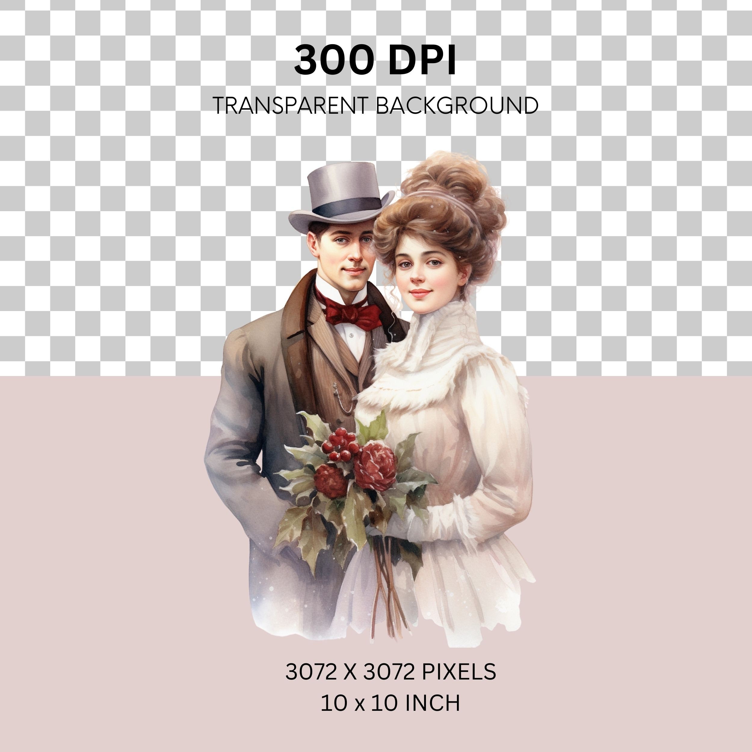Vintage Loving Couple Watercolor Clipart Bundle, Transparent PNG ...