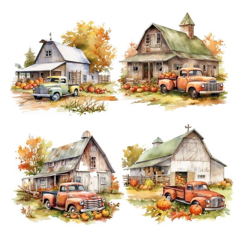 Fall Farm Barns Watercolor Clipart, Transparent PNG, Fantacy Clipart ...
