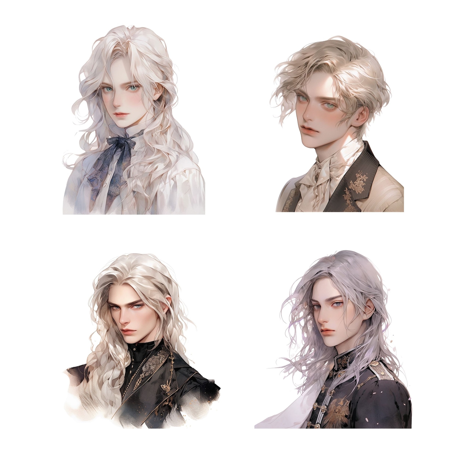 White Hair Prince Watercolor Clipart Bundle, Transparent PNG, Pretty ...