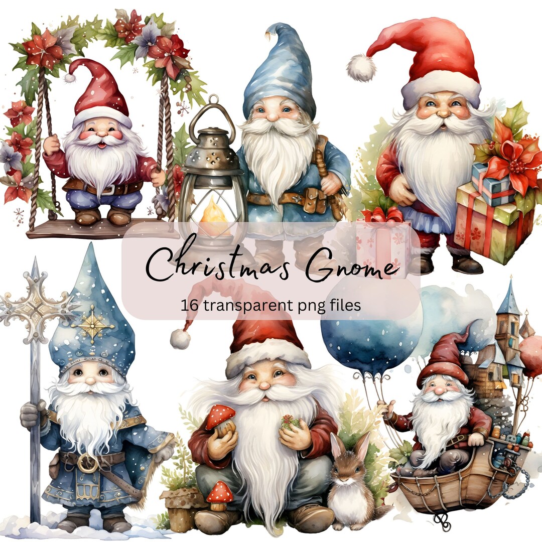 Christmas Gnomes Watercolor Clipart Bundle, Transparent PNG, Holiday ...