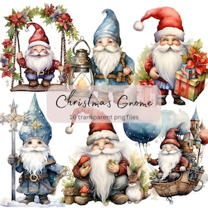 Christmas Gnomes Watercolor Clipart Bundle, Transparent PNG, Holiday ...