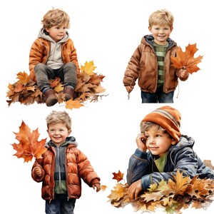Autumn Little Boy Watercolor Clipart Bundle, Transparent PNG, Digital ...