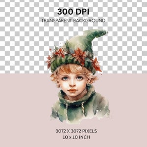Christmas Elf Boys Watercolor Clipart Bundle, Transparent PNG, Cute ...