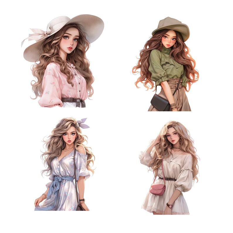 Summer Fashion Girls Watercolor Clipart Bundle, Transparent PNG ...
