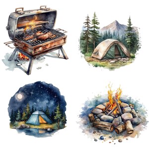 Summer Camping Watercolor Clipart Bundle, Transparent PNG, Travel ...