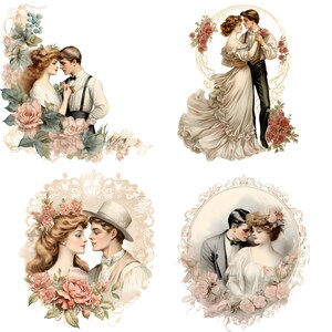 Vintage Romantic Couple Watercolor Clipart Bundle, Transparent PNG ...