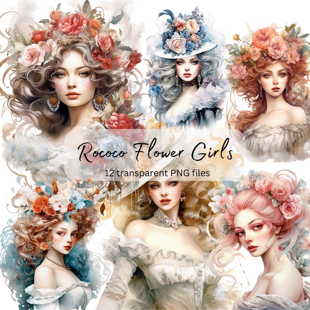 Rococo Flower Girl Watercolor Clipart, Transparent PNG, Princess ...