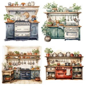 Vintage Kitchen Watercolor Clipart Bundle, Transparent PNG, Digital ...