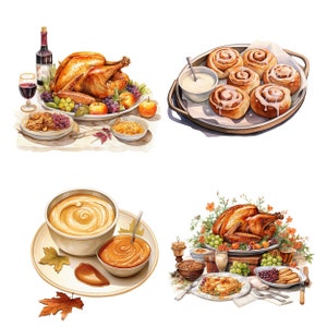 Thanksgiving Meal Watercolor Clipart Bundle, Transparent PNG, Digital ...