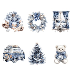 Blue Christmas Clipart Watercolor Bundle, Transparent PNG, Winter ...