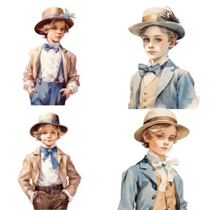 Victorian Vintage Little Boy Watercolor Clipart Bundle, Transparent PNG ...