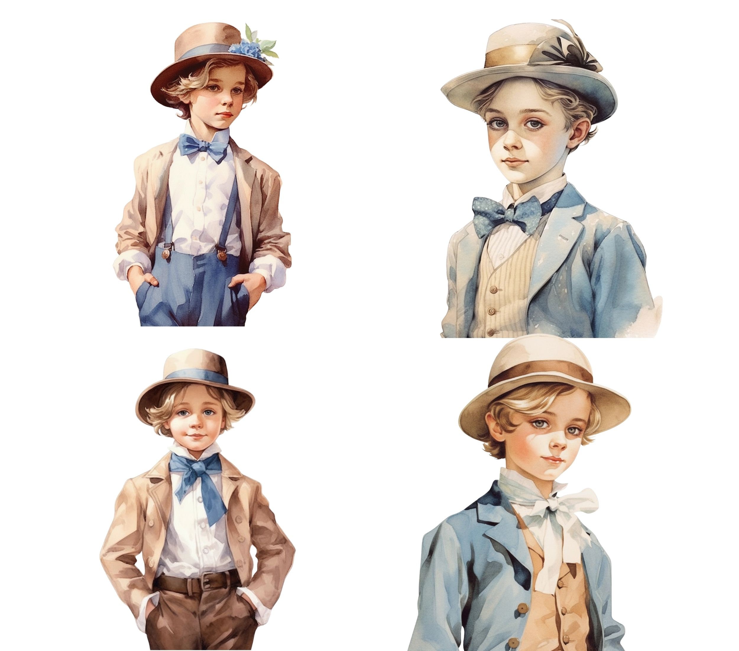 Victorian Vintage Little Boy Watercolor Clipart Bundle - Etsy