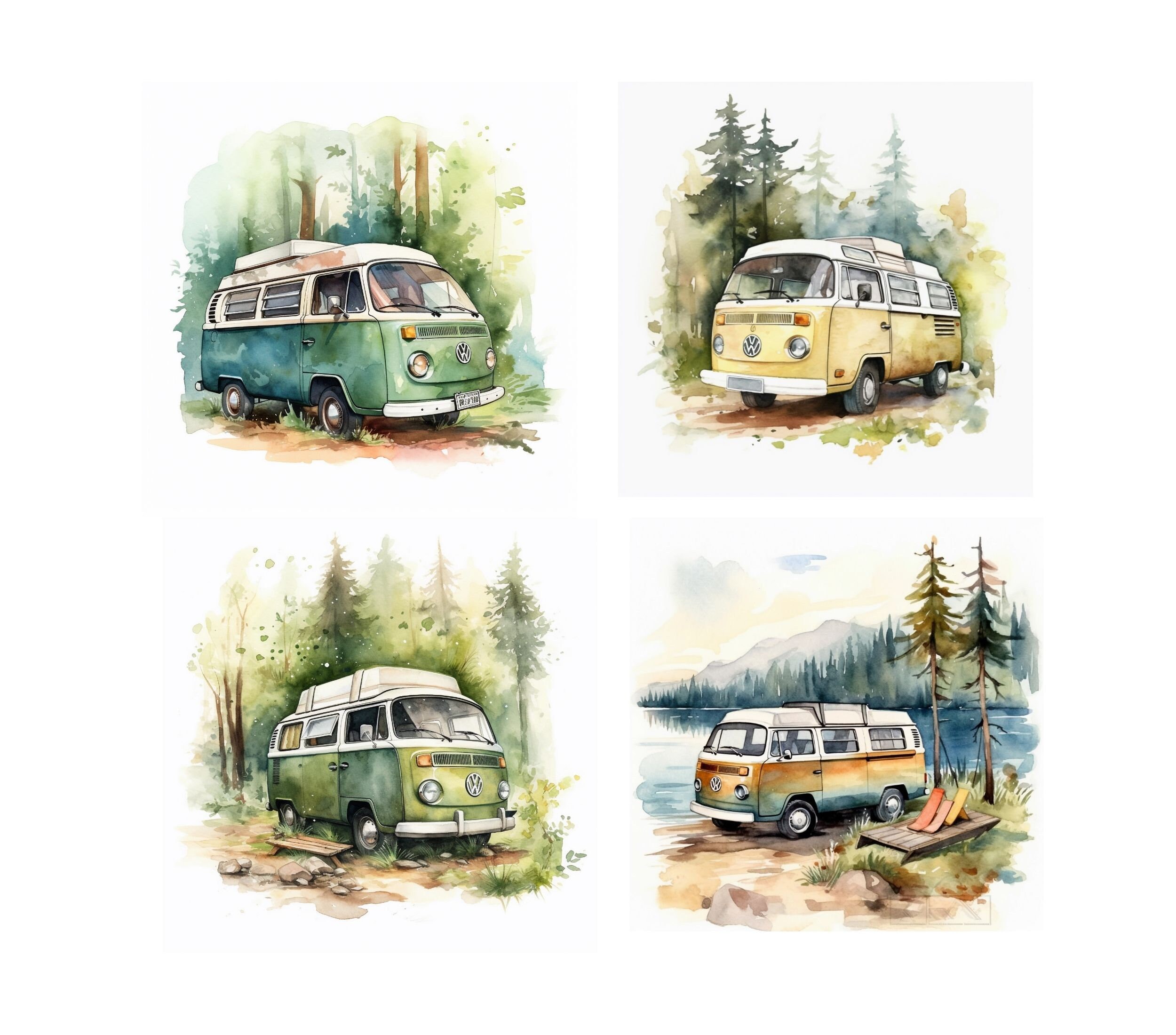 Watercolor Camping Van Clipart Bundle, High Quality Jpegs, Travel ...