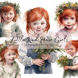 Little Red Hair Girls Watercolor Clipart , Transparent PNG, Digital ...