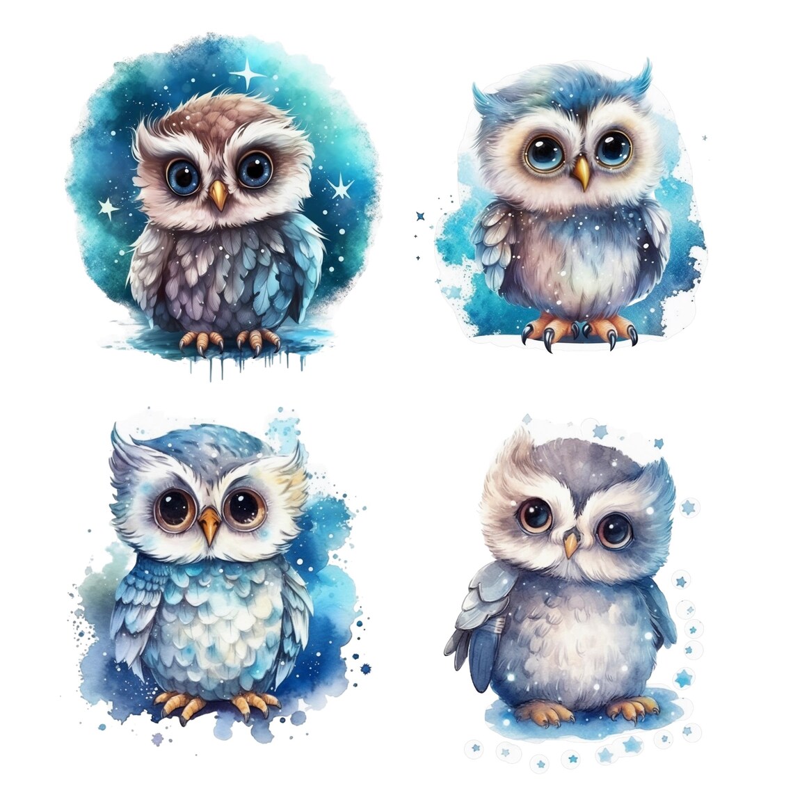 Night Owls Watercolor Clipart, Transparent PNG, Digital Download, Card ...