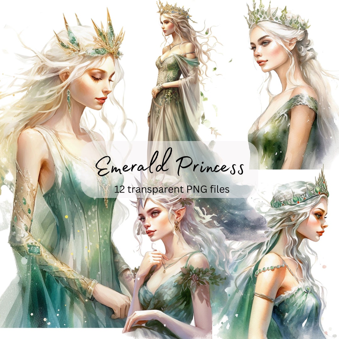Emerald Princess Watercolor Clipart, Transparent PNG, Princess Clipart ...